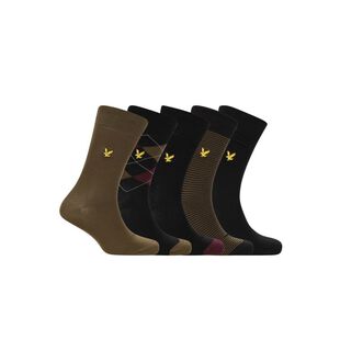 Lyle&Scott Mens Harold Socks - Pack of 5 (Argyle/Dark Olive/Stripe/Bla