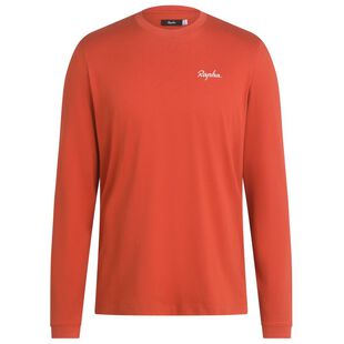Rapha Mens Logo Long Sleeve T-Shirt (Brick/Off White) | Sportpursuit.c