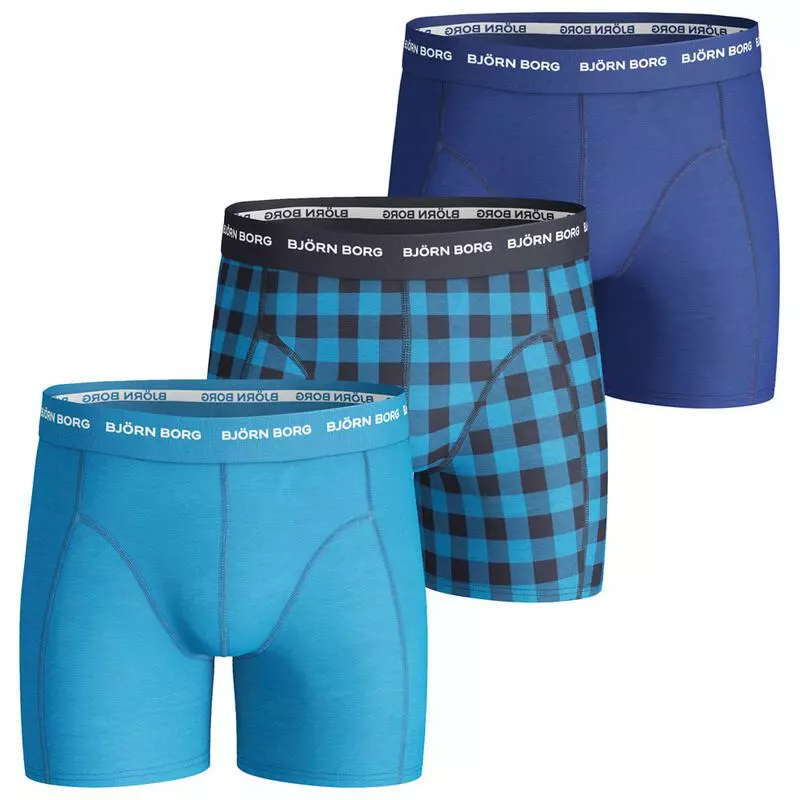 Bjorn Borg Kids Basic Check Boxers (3 Pack - 3 Pack - Blue/Black) | Sp