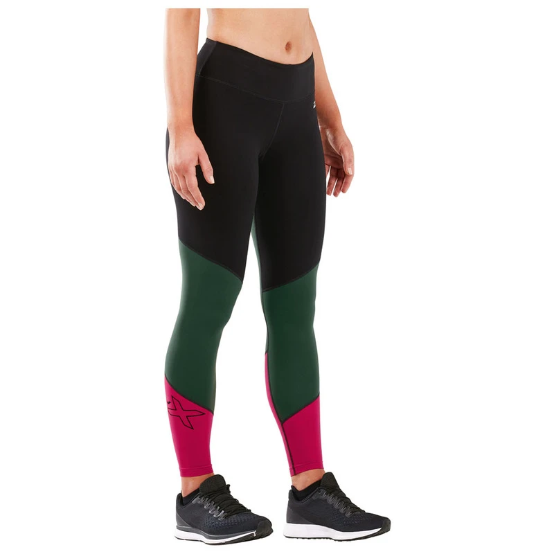 2XU Womens Fitness Mid Colour Block Tights (Black/Mntn View Virtual Pi