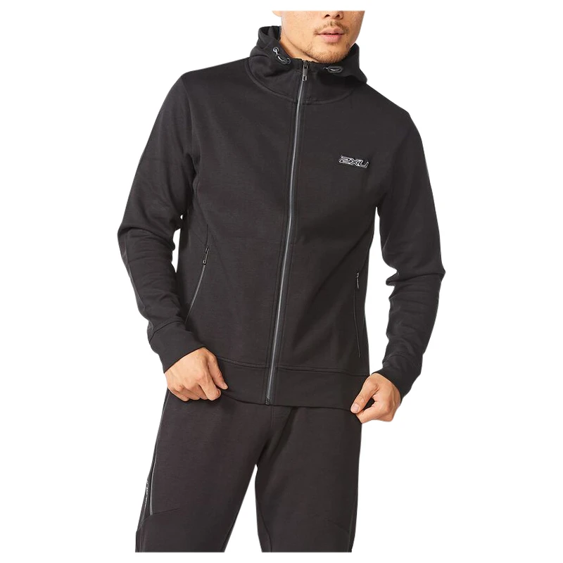 2XU Mens Commute Full Zip Hoodie (Black/Turbulence) | Sportpursuit.com