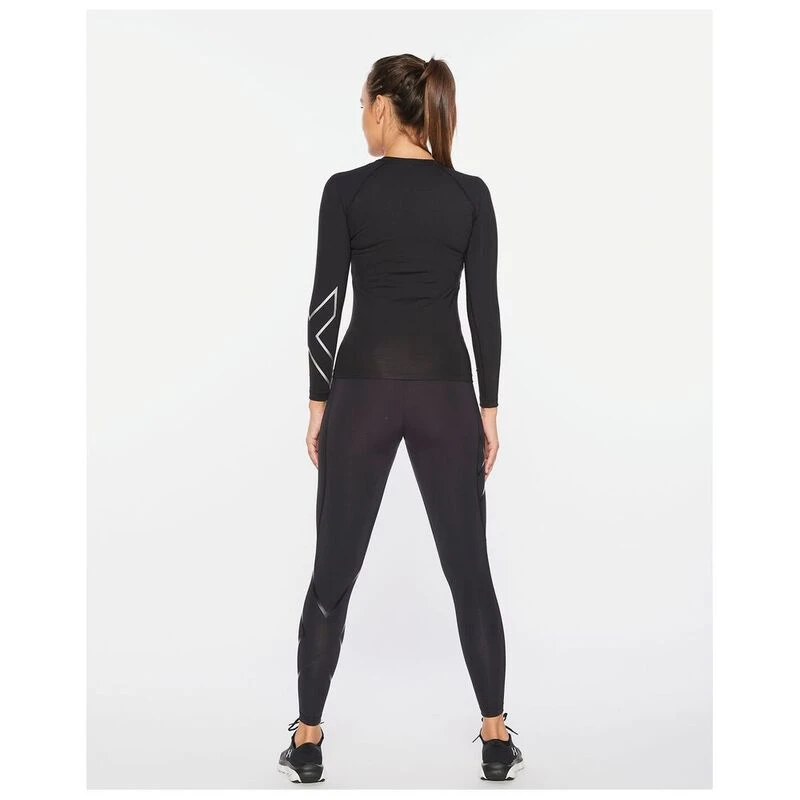 2XU Womens Core Compression Long Sleeve Top (Black/Silver) | Sportpurs