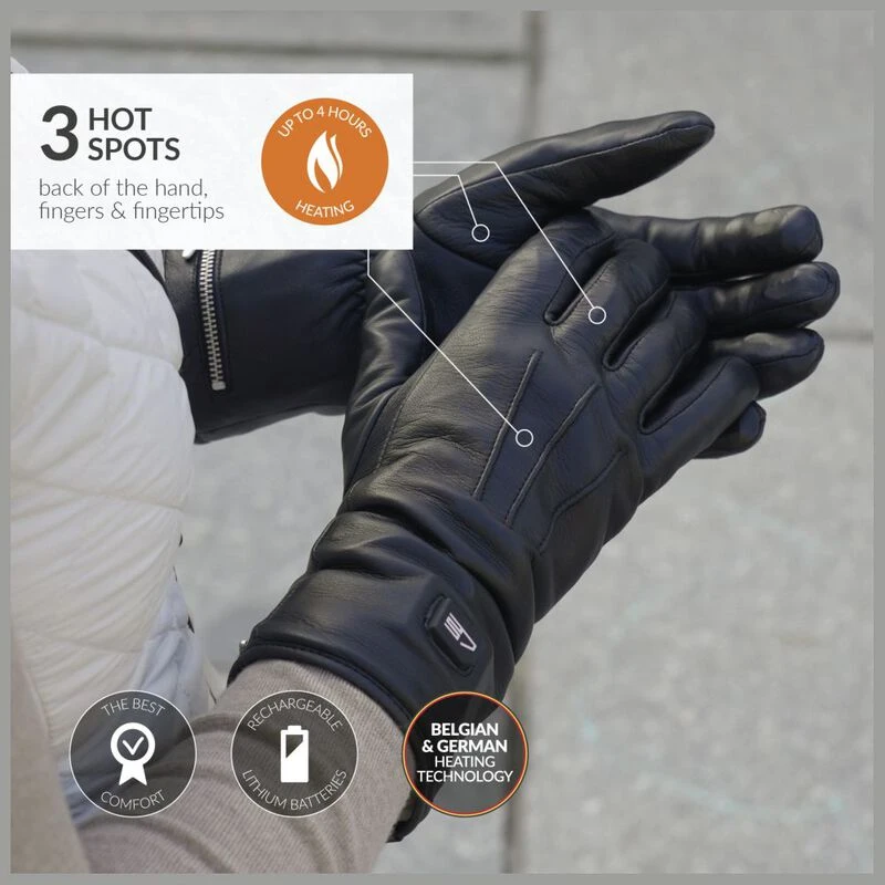 30Seven Heated Leather Gloves Black Sportpursuit