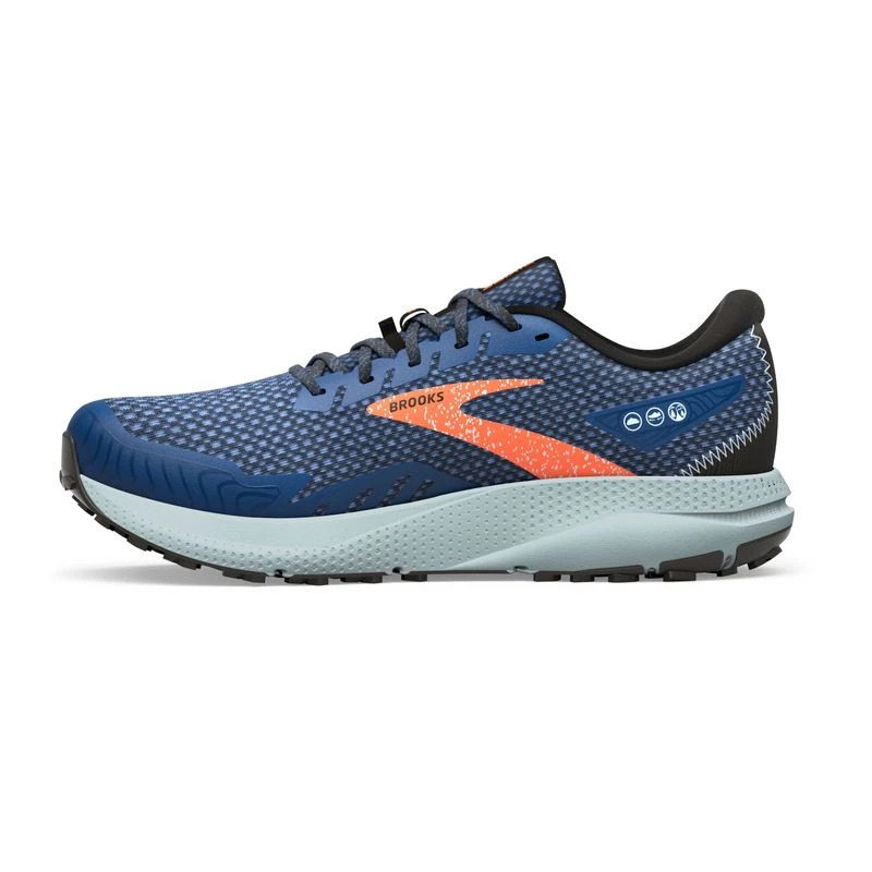 Brooks Mens Divide 4 Trail Running Shoes (Blue/Navy/Firecracker) | Spo