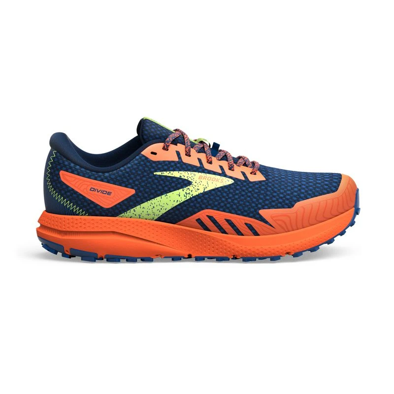 Brooks Mens Divide 4 Trail Running Shoes (Navy/Firecracker/Sharp Green