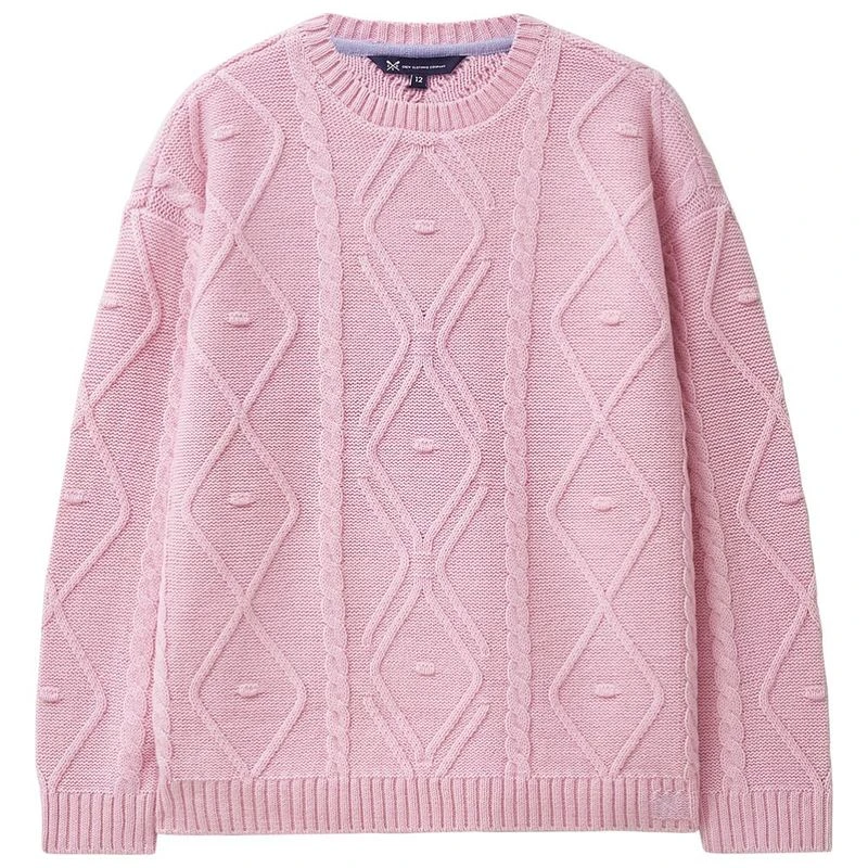 Crew Clothing Co. Womens Chunky Cable Bobble Knit Pullover (Pink) | Sp