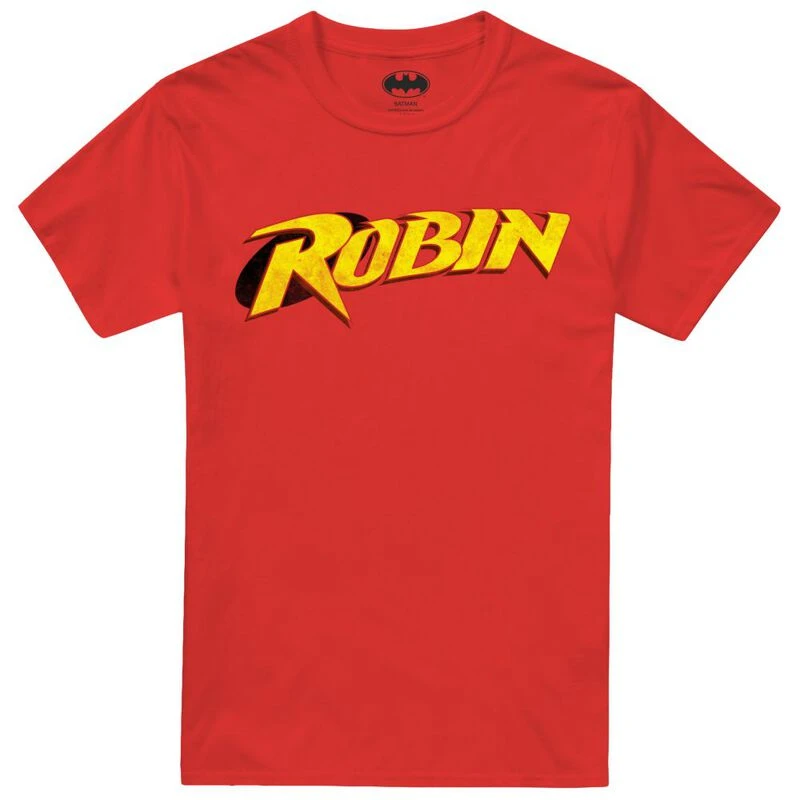 DC Comics Mens Batman Robin Retro Logo Short-Sleeve T-Shirt (Red) | Sp
