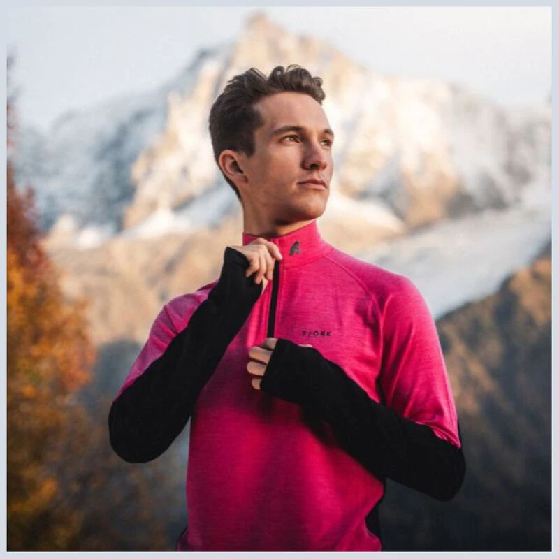 Fjork Mens Tech Eiger Zip Baselayer (Pink) | Sportpursuit.com