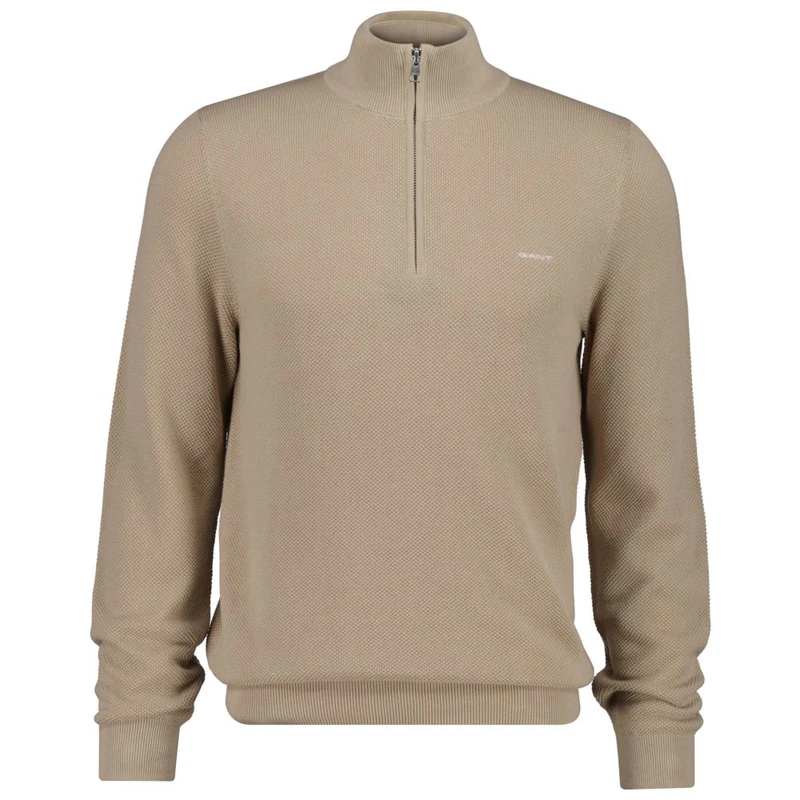 Gant Pull Cotton Pique Half Zip Homme (Marron) | privatesportshop.fr
