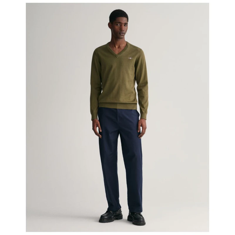 Gant Mens Classic Cotton V-Neck Pullover (Juniper Green) | Sportpursui