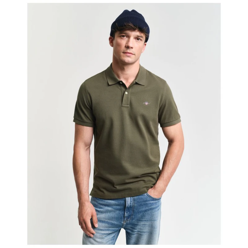 Gant Mens Regular Shield Pique Polo Shirt (Juniper Green) | Sportpursu