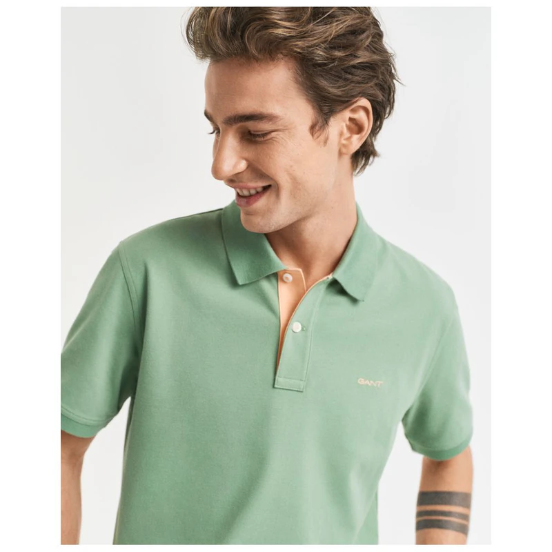 Gant Mens Regular Contrast Pique Polo Shirt (Kalamata Green) | Sportpu