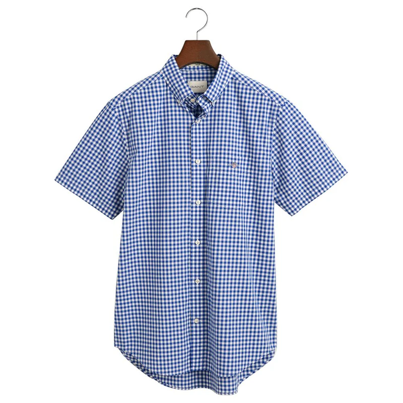 Gant Chemise Regular Poplin Gingham Homme (Bleu) | privatesportshop.fr