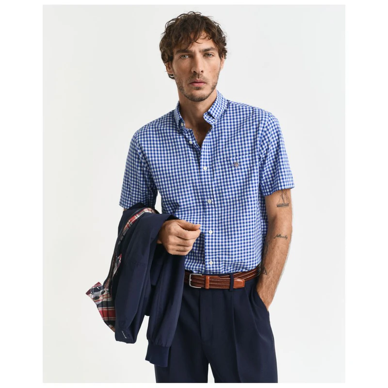 Gant Chemise Regular Poplin Gingham Homme (Bleu) | privatesportshop.fr
