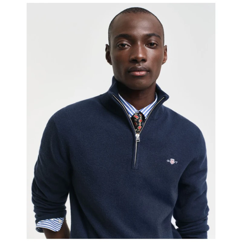 Gant Mens Extrafine Lambswool Half Zip Pullover (Marine) | Sportpursui