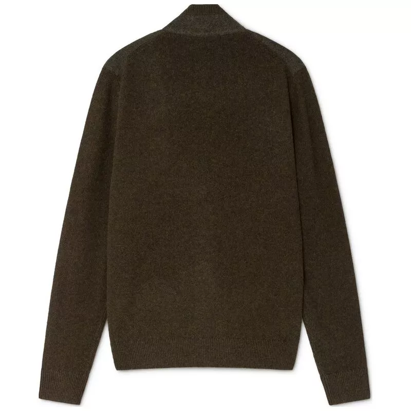 Hackett Mens Tweed Front Merino Zipped Cardigan (Dark Olive) | Sportpu