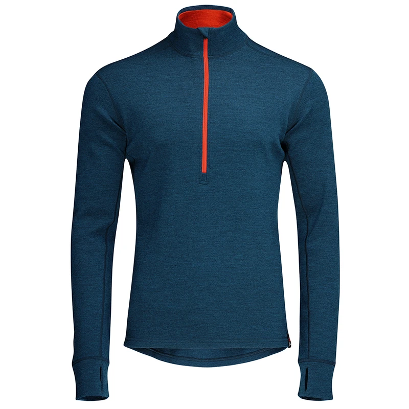 Isobaa Mens Merino 320 Long Sleeve Half Zip (Petrol/Orange) | Sportpur