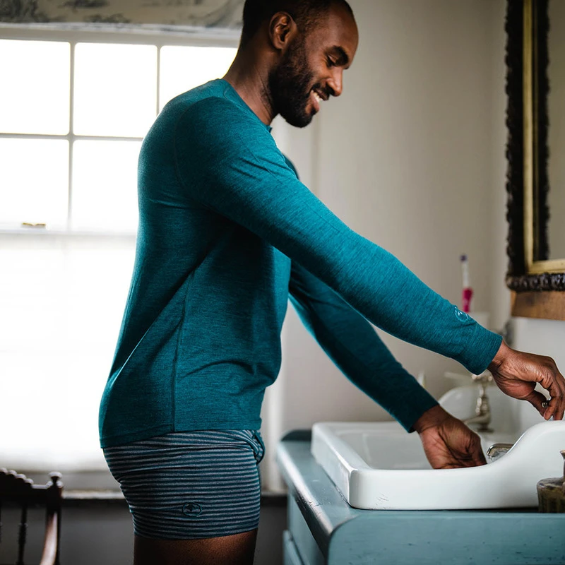 ISOBAA Mens Merino 180 Boxers (Mini Stripe Petrol/Charcoal) | Sportpur