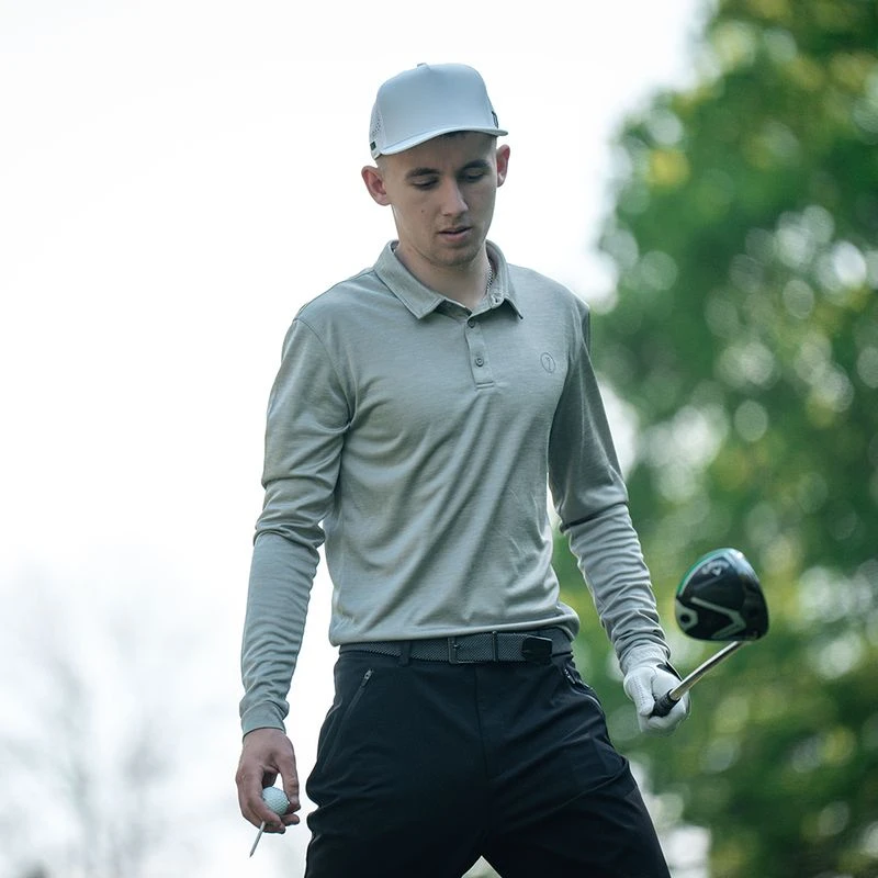 Lochie Mens LS Tech Polo (Harbour Mist) | Sportpursuit.com