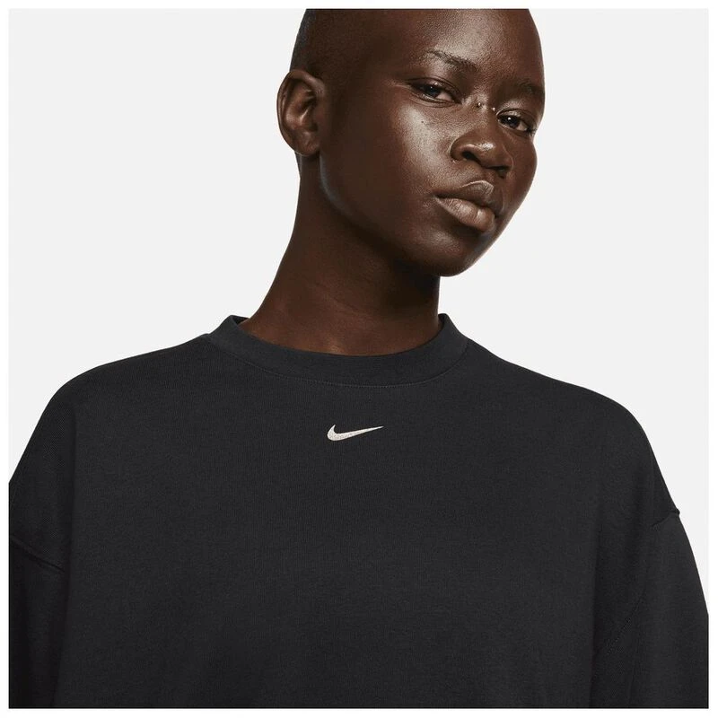 Nike Womens Dri-FIT Fleece Crew Long Sleeve Top (Black/Metallic Silver