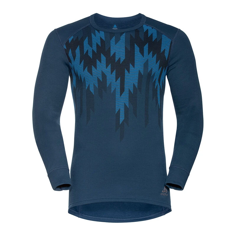 Odlo Mens Active Warm Eco Graphic Baselayer (Blue) | Sportpursuit.com