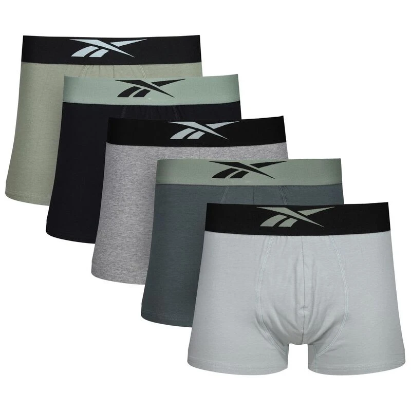 Reebok Mens Sport Boxers (5 Pack - Black/Sea Spray/Harmony/Chalk Green