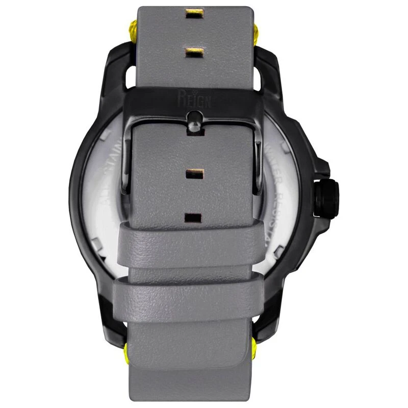 Reign Mens Monarch Automatic Domed Leather Band Watch (Gunmetal/Grey)