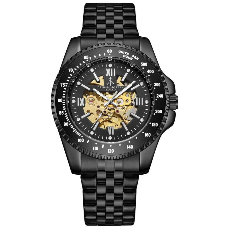 Samuel Joseph Mens Skeleton Mechanism Casual Watch (Black) | Sportpurs