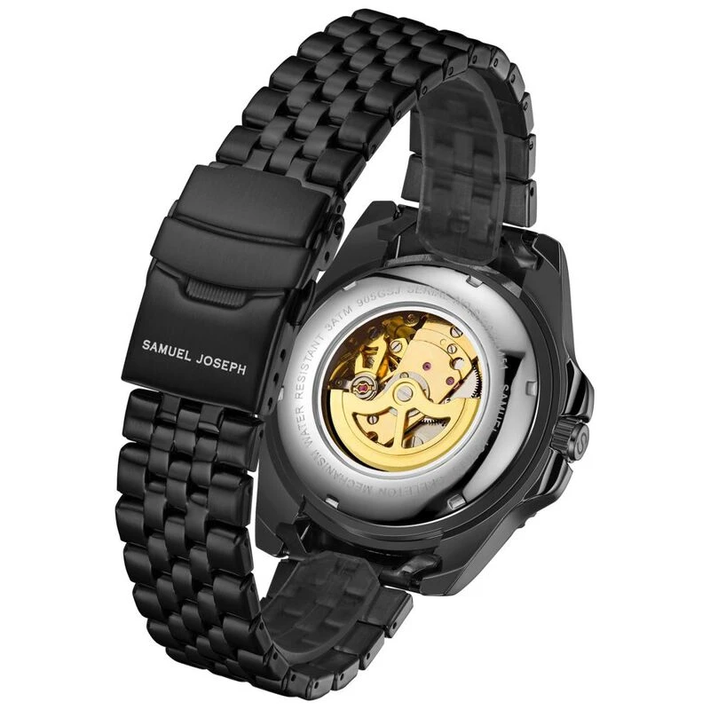 Samuel Joseph Mens Skeleton Mechanism Casual Watch (Black) | Sportpurs