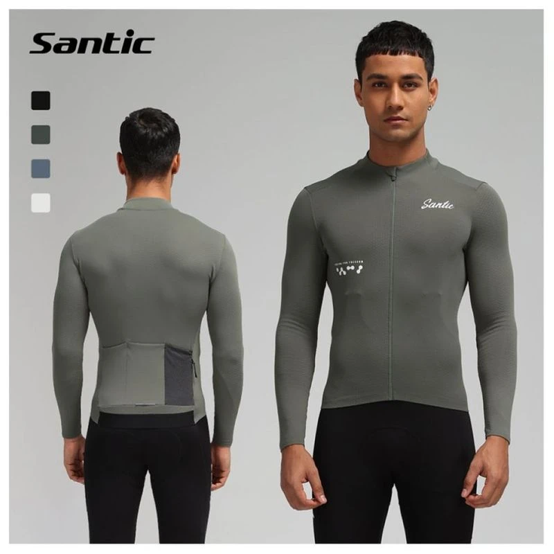 Santic Mens Fusu Thermal LS Jersey (Green) | Sportpursuit.com
