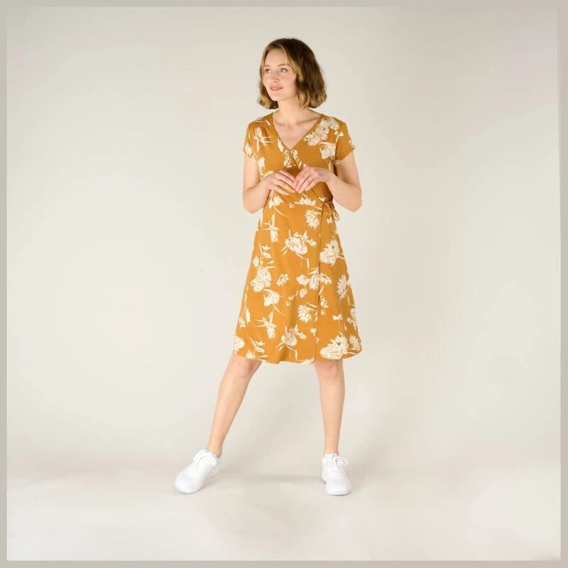 Sherpa Womens Padma Wrap Dress (Caramel Lotus) | Sportpursuit.com