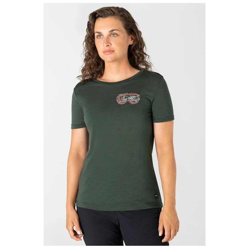 Super Natural Womens Goggle T-shirt (Deep Forest/Aurora Red) | Sportpu