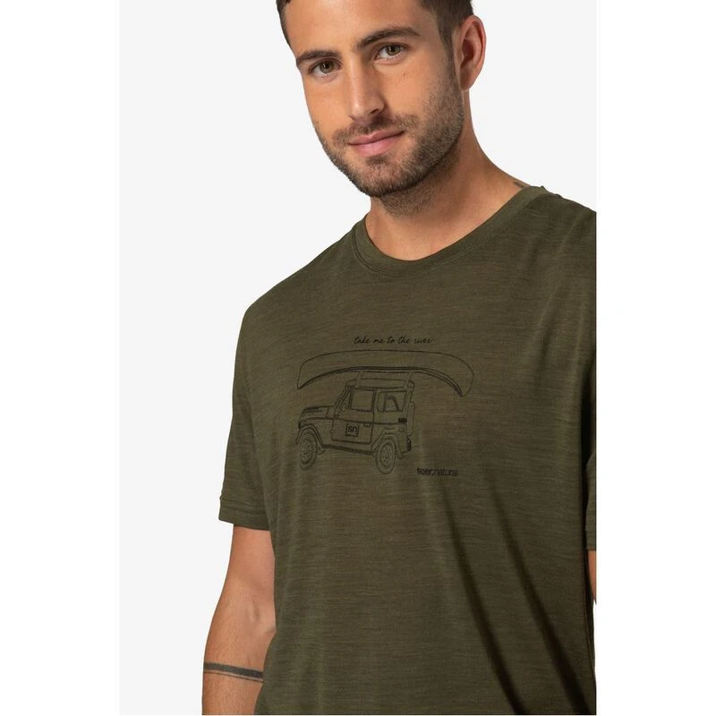 SuperNatural Mens Kanuti T-Shirt (Olive Night Melange/Jet Black) | Spo