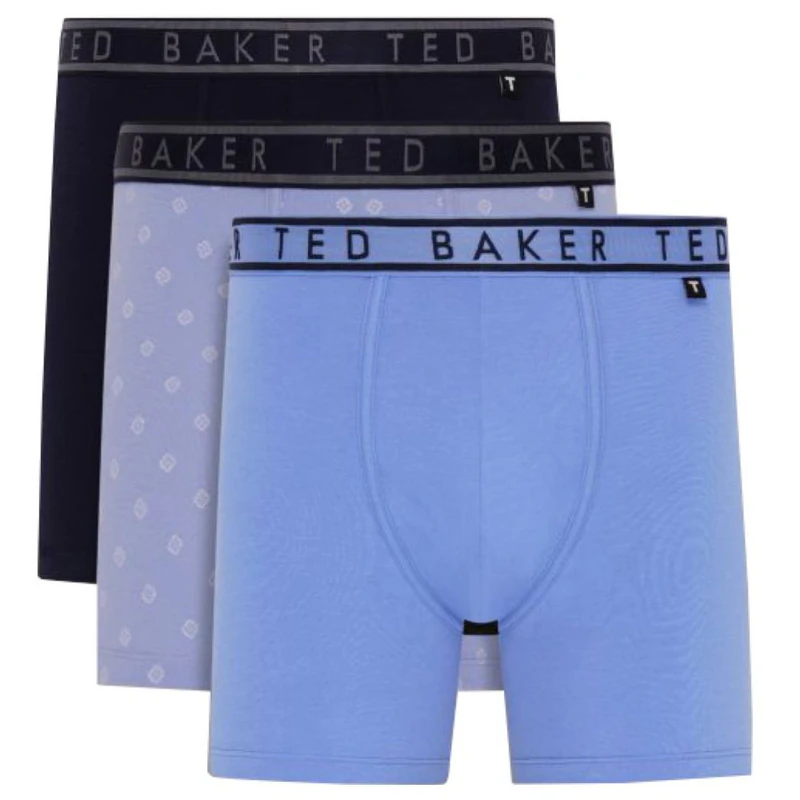 Ted Baker Mens 3 Pack Boxer Underwear (Navy Blue/Sauna/Bachelors Blue)
