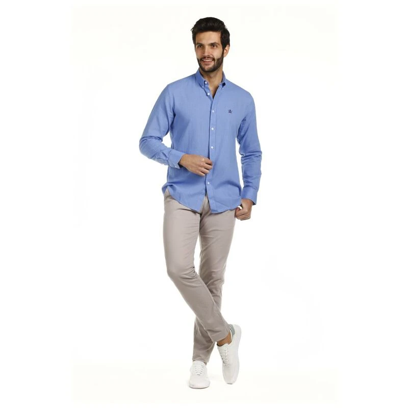 The Time of Bocha Mens NV1LINO-105 Linen Shirt (Blue) | Sportpursuit.c