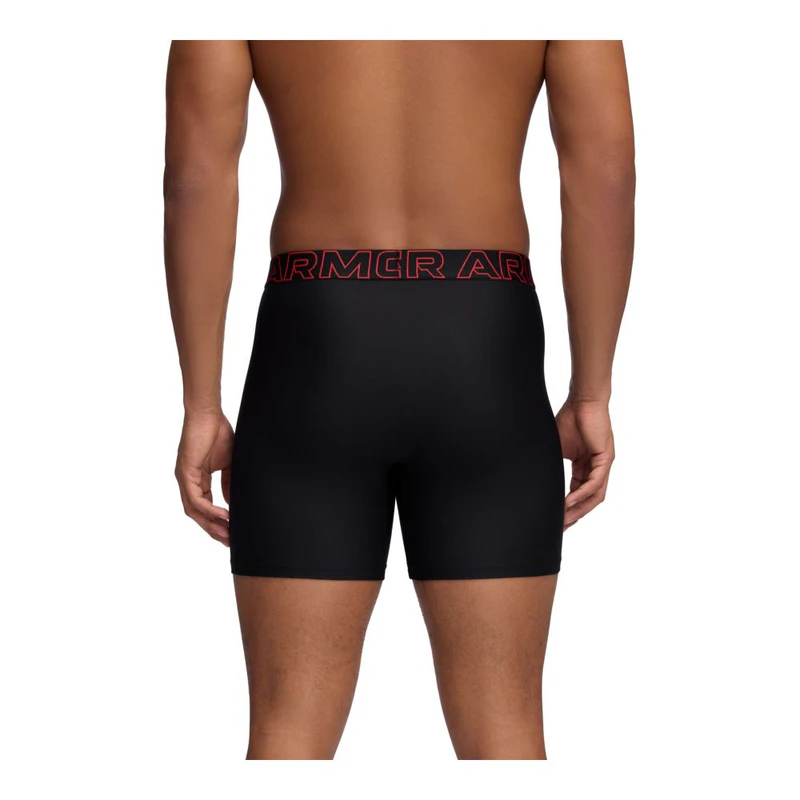 Under Armour Mens Performance Tech Solid 6IN x3 Underwear (Black/Lava)