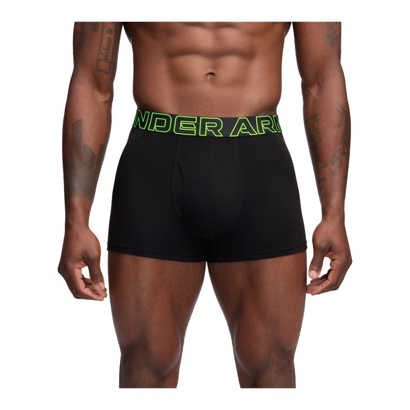 Under Armour Mens Performance Cotton x3 Underwear (Black/Hi Vis Yello)