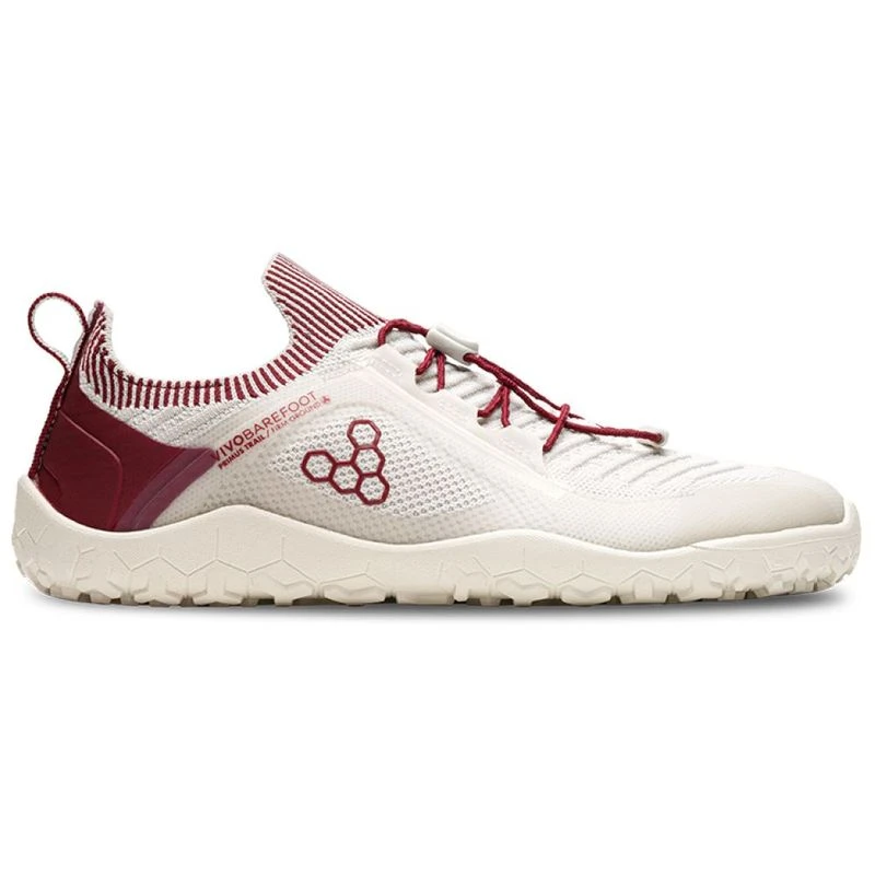 VIVOBAREFOOT Mens Primus Trail Knit FG Hiking Shoes (Limestone/Red Rum