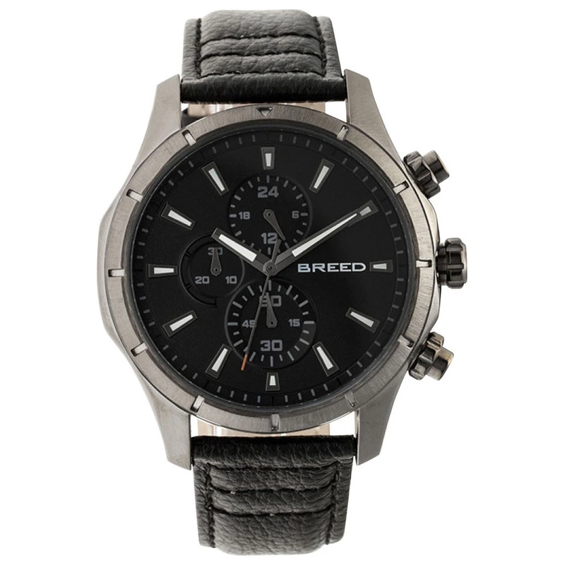Breed Mens Lacroix Chronograph Leather-Band Watch (Gunmetal/Black) | S