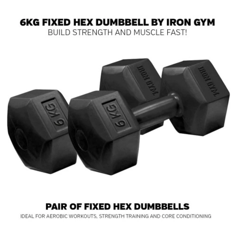 Iron Gym Fixed Hex Dumbbell 6kg x 2 Black Sportpursuit