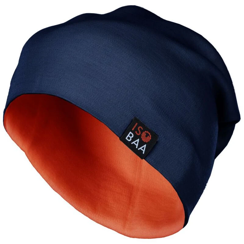 Isobaa Merino 230 Beanie Hat (Navy/Orange) | Sportpursuit.com