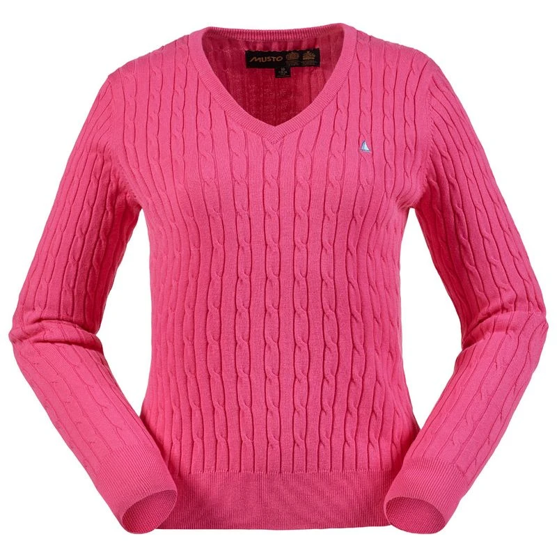 Musto Womens Anna Cable V-Neck Pullover (Hot Pink) | Sportpursuit.com