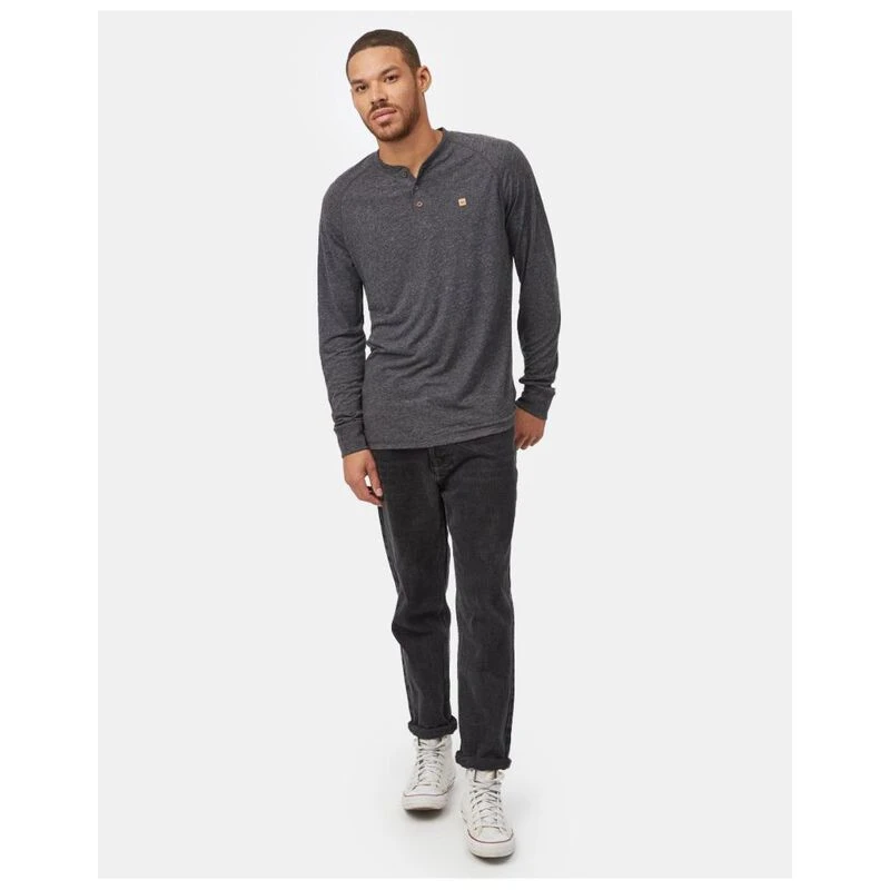 tentree Mens Hemp Classic Henley Long Sleeve T-Shirt (Meteorite Black)