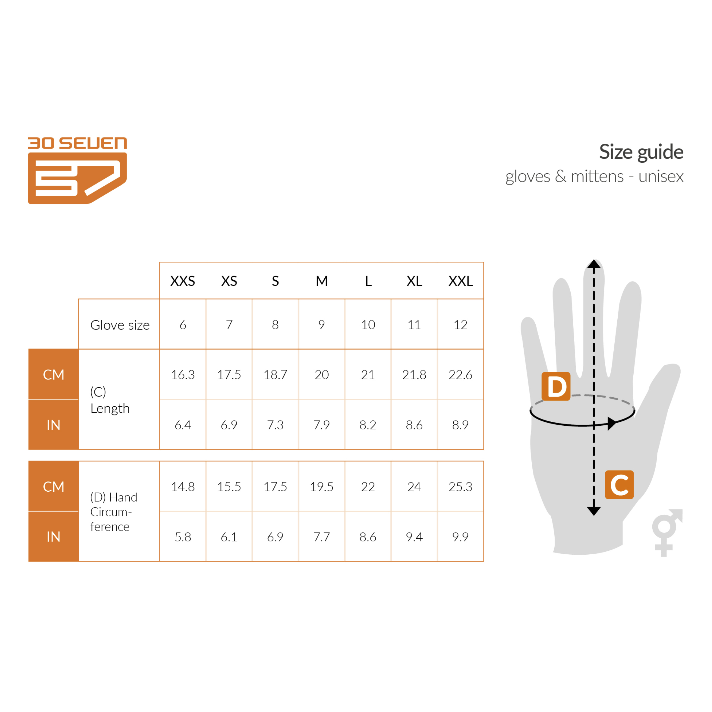 30Seven Size Guide
