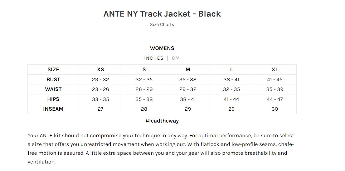 Ante Size Guide