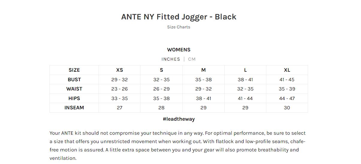 Ante Size Guide