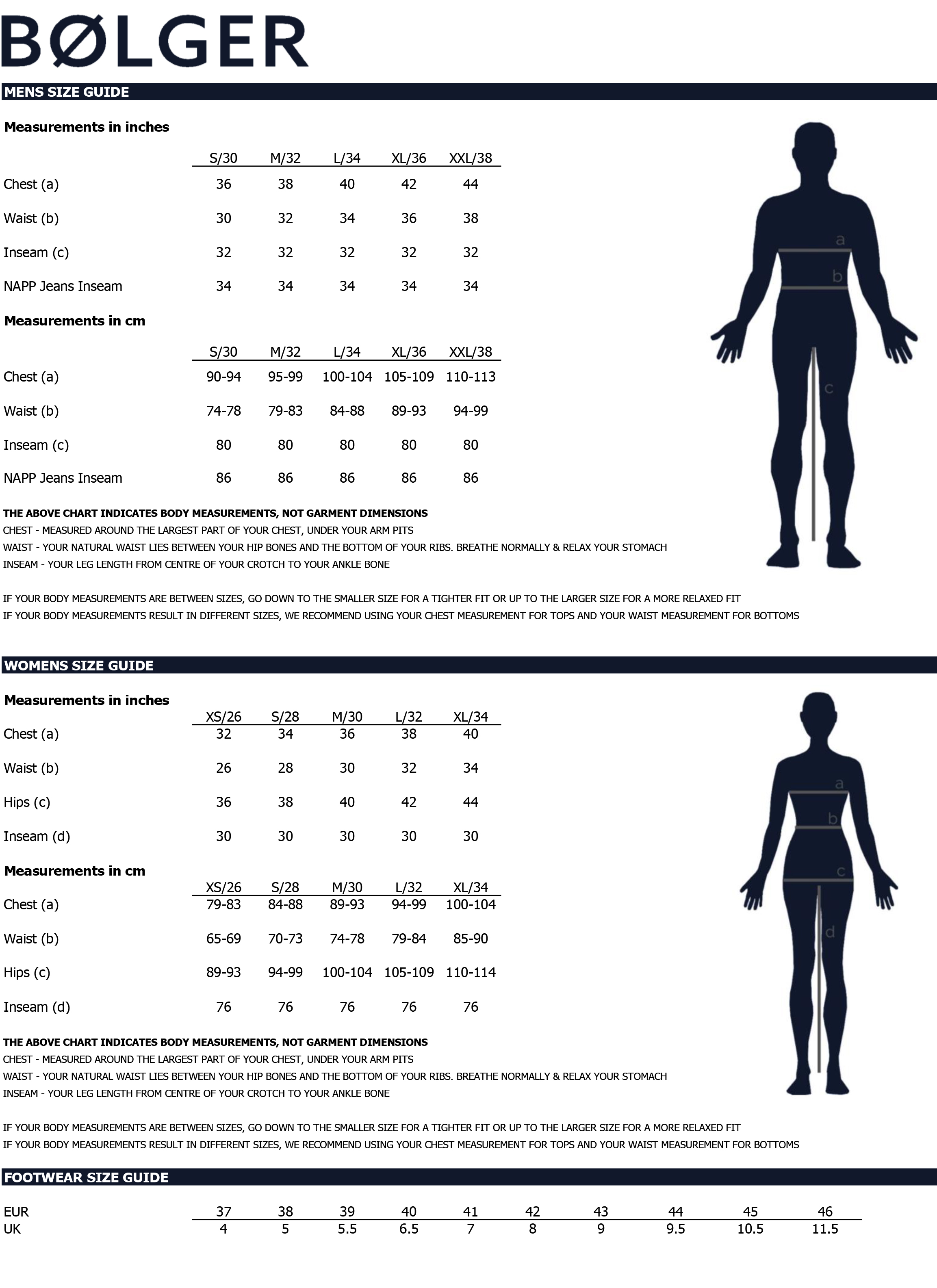 Bølger Size Guide