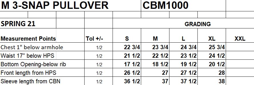 CB Sports Size Guide
