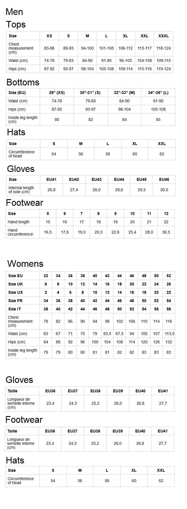 Didriksons Size Guide