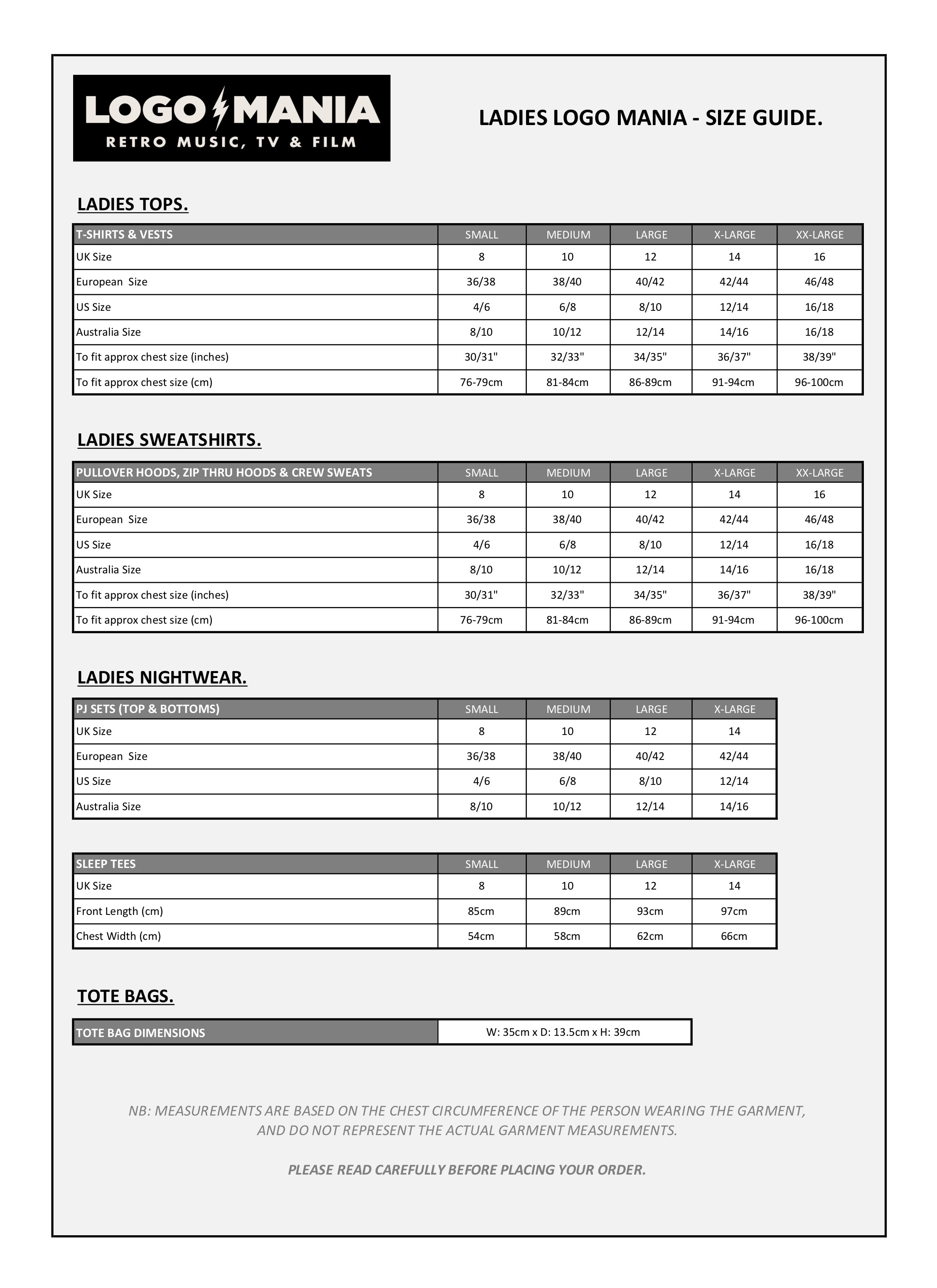 Logo Mania Size Guide